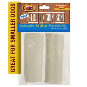 Cadet Junior Stuffed Shin Bones - Highly Digestible, High Protein, Long-Lasting Dog Chew Bone for Aggressive Chewers, Supports Dental Health, - Peanut Butter Flavor, Mini (2 Count)