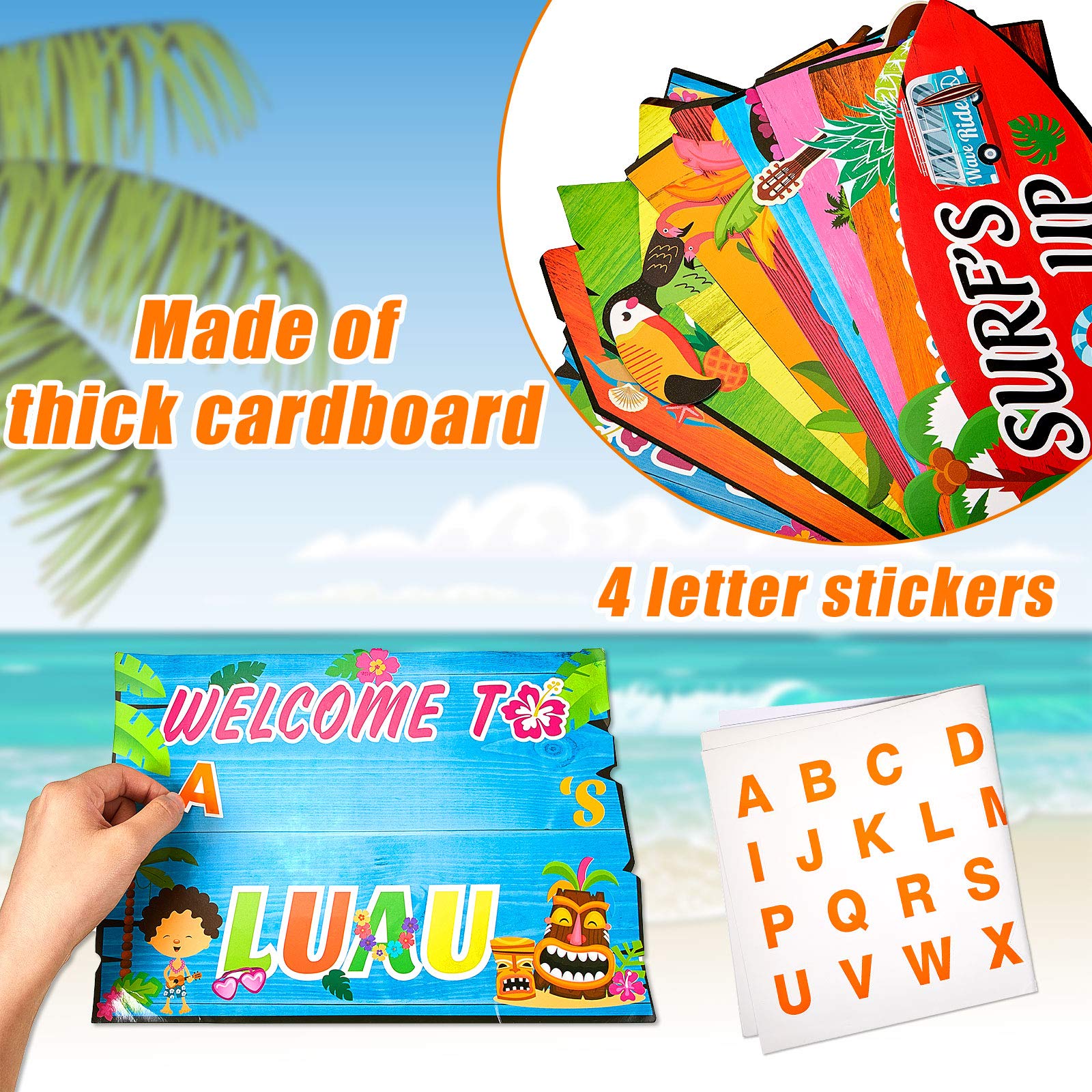 Jetec 20 Pieces Luau Party Welcome Sign, Tropical Hawaiian Summer Themed Decorations Sign Front Door with 4 Sheet Stickers