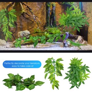 KATUMO Reptile Plants, 3PCS Amphibian Hanging Plants with Suction Cup for Lizards, Geckos, Bearded Dragons, Snake, Hermit Crab Tank Pets Habitat Decorations