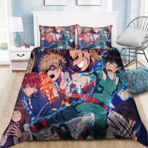 lunk boku no hero academia mha bed set izuku deku bakugou todoroki 3pcs duvet cover set anime quilt cover + 2 pillowcases (no comforter) - bedding duvet cover set for xmas gifts