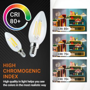 BlueStars Christmas Decoration C35 E14 European Base LED Bulb 4W (40W Equivalent), 2700K Warm White 450lm, C35 Clear Torpedo Shape Bullet Top for Chandeliers, Ceiling Fan, Wall sconces - 6 Packs