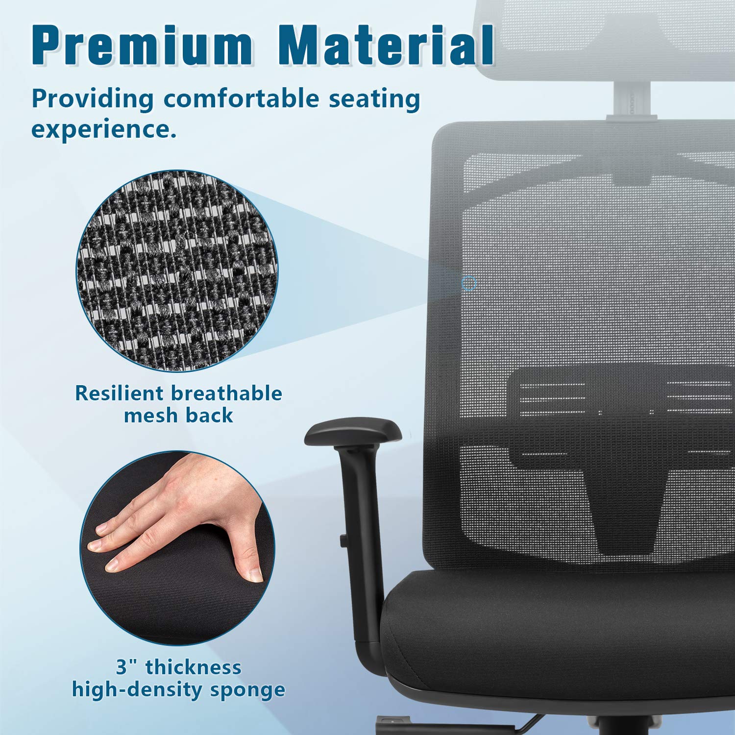 Furmax Ergonomic Office Chair, High Back Desk Chair with Adjustable Headrest, Lumbar Support and Armrests, Mesh Computer Chair with Clothes Hanger (Black)