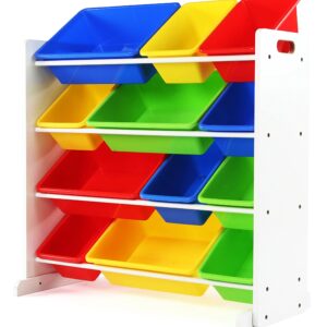 Humble Crew, White/Primary Kids' Toy Storage Organizer with 12 Plastic Bins & Crew, White/Primary Kids Book Rack Storage Bookshelf