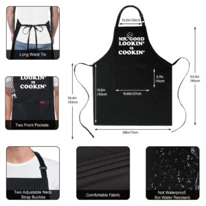 Xornis 100% Cotton Funny Aprons for Men Mr. Good Looking is Cooking Kitchen Grill BBQ Adjustable Bib Aprons with 2 Pockets Gifts for Dad Father's Day Birthday Anniversary