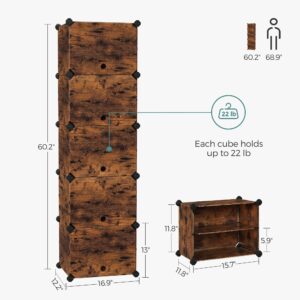 SONGMICS Shoe Rack, 10-Slot Storage Organizer Unit with Doors, Portable Cube Shoe Storage Organizer, Plastic Modular DIY Storage Shelf, Closet Divider for Clothes Bags Toys, Rustic Brown ULPC506A01