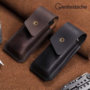 Gentlestache Leather Knife Sheath for Belt, EDC Leather Belt Organizer, Belt Sheath for Multitool and Flashlight, Color Black