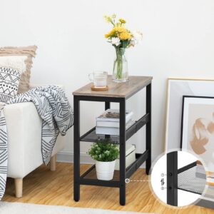 HOOBRO Side Table, 3-Tier Narrow End Table, Nightstand with 2 Flat or Slant Adjustable Shelves for Small Spaces, Hallway, Living Room, Bedroom, Sturdy, Easy Assembly, Greige and Black BG23BZ01G1