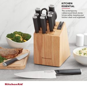 KitchenAid Classic 12 Piece Knife Block Set with Built in Knife Sharpener, High Carbon Japanese Stainless Steel Kitchen Knives, Sharp Kitchen Knife Set with Block, Rubberwood