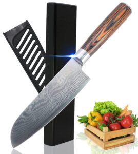 santoku knife, 5 inch professional kitchen chef knife with sheath, german high carbon stainless steel ultra sharp knife, chef knives with ergonomic handle and gift box