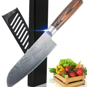 Santoku Knife, 5 Inch Professional Kitchen Chef Knife with Sheath, German High Carbon Stainless Steel Ultra Sharp Knife, Chef Knives with Ergonomic Handle and Gift Box