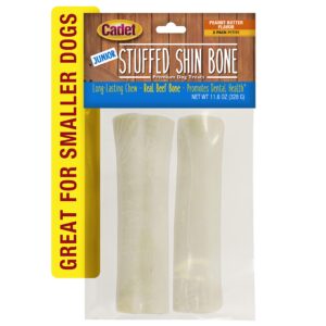 Cadet Junior Stuffed Shin Bones - Highly Digestible, High Protein, Long-Lasting Dog Chew Bone for Aggressive Chewers, Supports Dental Health, - Peanut Butter Flavor, Petite (2 Count)