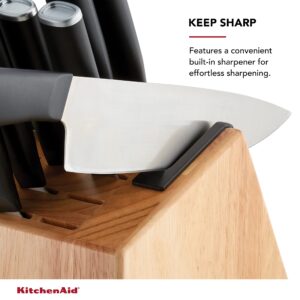 KitchenAid Classic 12 Piece Knife Block Set with Built in Knife Sharpener, High Carbon Japanese Stainless Steel Kitchen Knives, Sharp Kitchen Knife Set with Block, Rubberwood