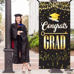 KatchOn, Congrats Grad Graduation Door Banner - Large, 74x36 Inch | Graduation Banner, Black and Gold Graduation Decorations Class of 2024 | Congrats Grad Banner for 2024 Graduation Party Decorations