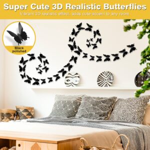 Ryangic 3D Butterfly Wall Decor 48pcs Black Polished Butterflies Wall Stickers 3 Sizes Durable Butterfly Wall Decals DIY Wall Art for Bedroom Living Room Halloween Decoration Party Indoor (Black)