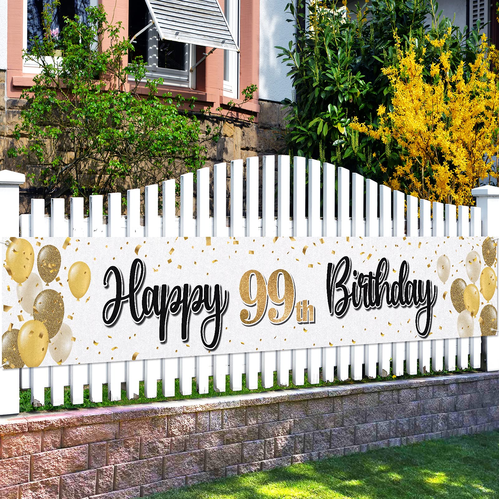 LASKYER Happy 99th Birthday Decorations,99th Gold Balloon Large Birthday Hanging Banner Sign,99 Years Old Bday Party Supplies.