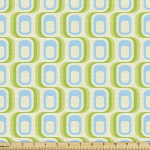 ambesonne vintage fabric by the yard, classic retro geometry inspired abstract motif, decorative fabric for upholstery and home accents, 5 yards, apple green sky blue