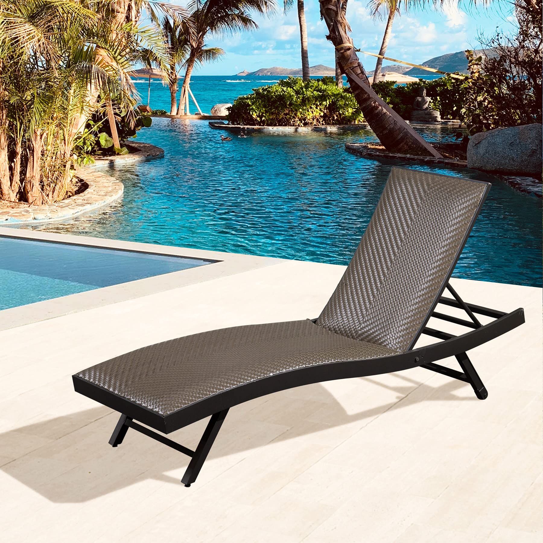 Domi Outdoor Chaise Lounge Set of 2, Aluminum Wicker Lounge Chair with Padded Quick Dry Foam and Wheels, Pool Lounge Chair for Garden, Beach, Patio, Sunbathing