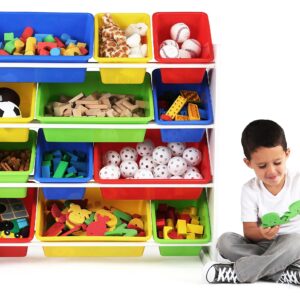 Humble Crew, White/Primary Kids' Toy Storage Organizer with 12 Plastic Bins & Crew, White/Primary Kids Book Rack Storage Bookshelf