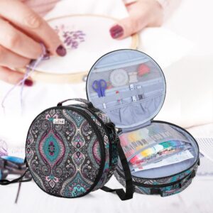 LoDrid Embroidery Bag, Double-Layer Round Embroidery Project Storage Bag for Storing Embroidery Kits and Cross Stitch Kits, with Handle and Shoulder Strap, Totem, Bag Only