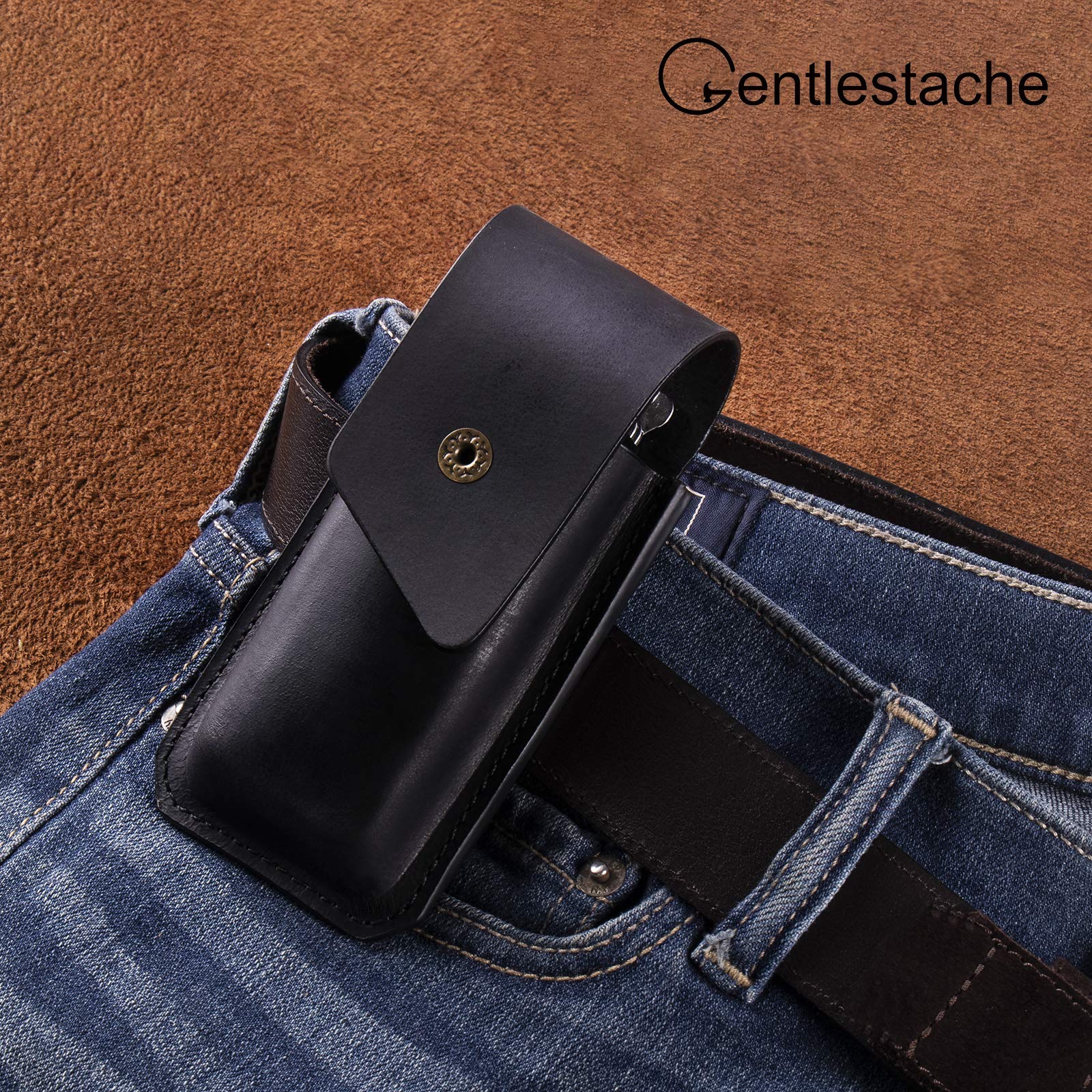 Gentlestache Leather Knife Sheath for Belt, EDC Leather Belt Organizer, Belt Sheath for Multitool and Flashlight, Color Black