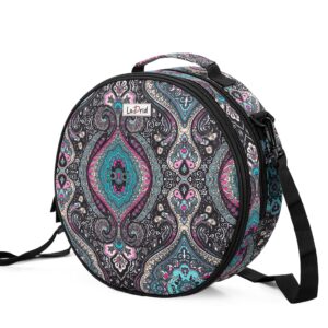 lodrid embroidery bag, double-layer round embroidery project storage bag for storing embroidery kits and cross stitch kits, with handle and shoulder strap, totem, bag only