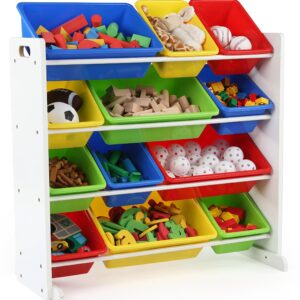 Humble Crew, White/Primary Kids' Toy Storage Organizer with 12 Plastic Bins & Crew, White/Primary Kids Book Rack Storage Bookshelf