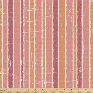 ambesonne grunge fabric by the yard, abstract vertical stripes in murky pastel tones geometric lines retro, decorative fabric for upholstery and home accents, 2 yards, salmon pale orange pink