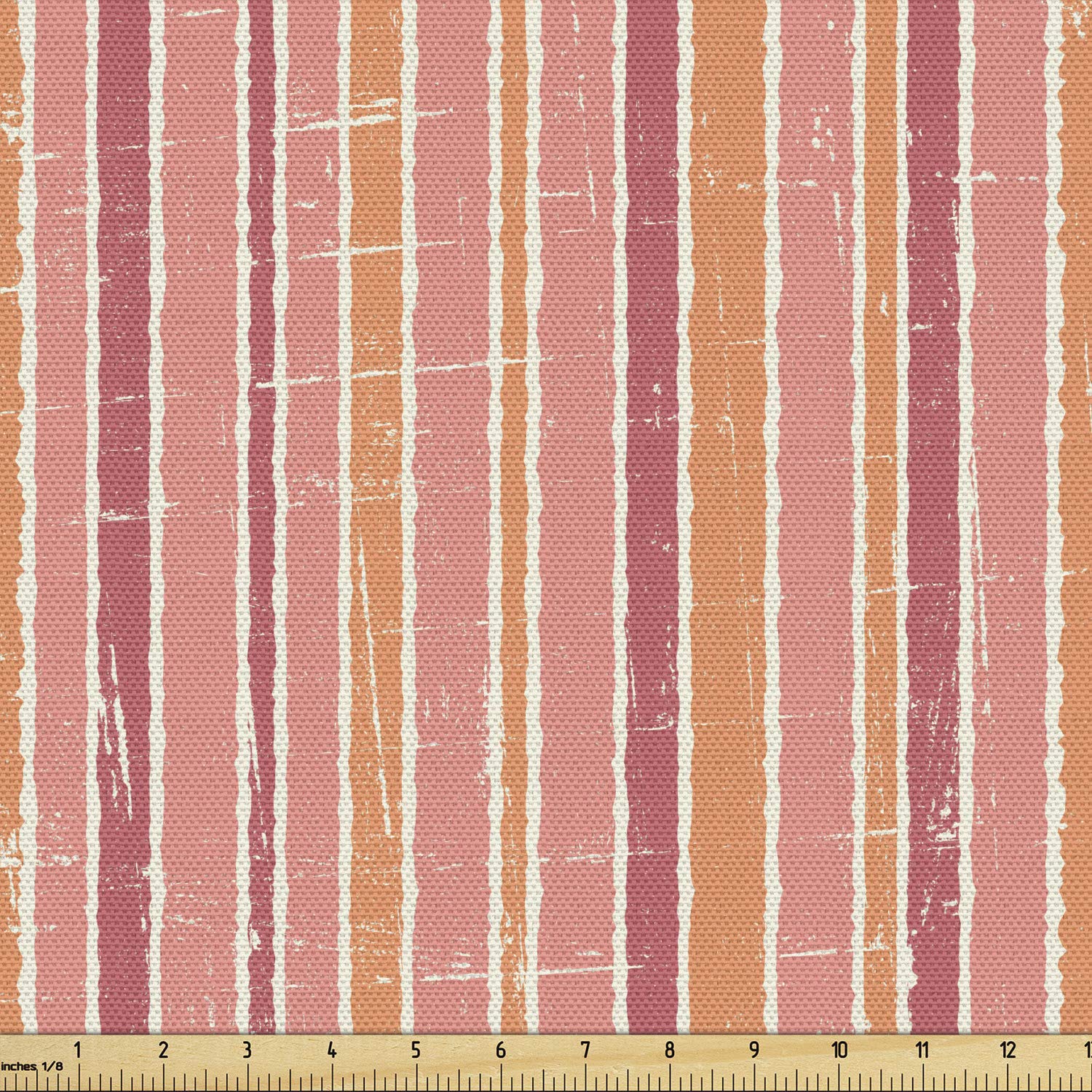 Ambesonne Grunge Fabric by The Yard, Abstract Vertical Stripes in Murky Pastel Tones Geometric Lines Retro, Decorative Fabric for Upholstery and Home Accents, 2 Yards, Salmon Pale Orange Pink