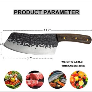 ZENG JIA DAO Chef Cleaver Knife 7 inch, Kitchen chopper for meat and vegetable, High Carbon Steel With Wenge Wood Handle Camping Cooking Cutlery Gift