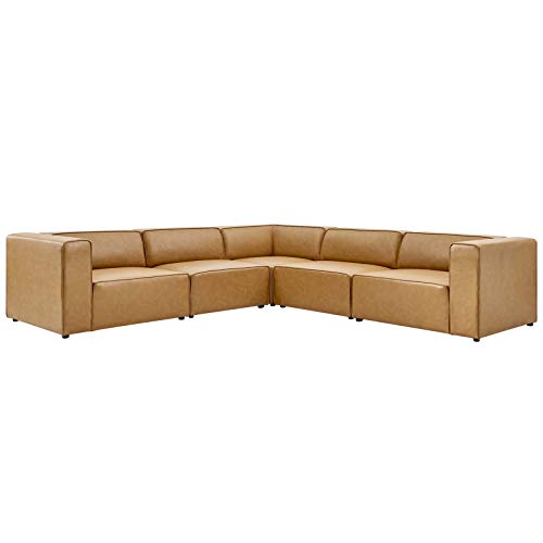 Modway Mingle Vegan Leather 5-Piece Sectional Sofa, Tan