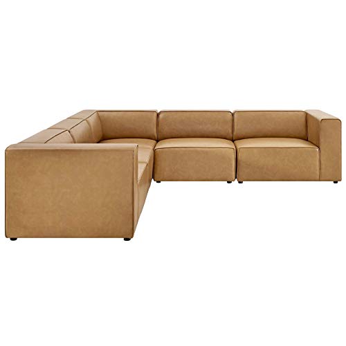 Modway Mingle Vegan Leather 5-Piece Sectional Sofa, Tan