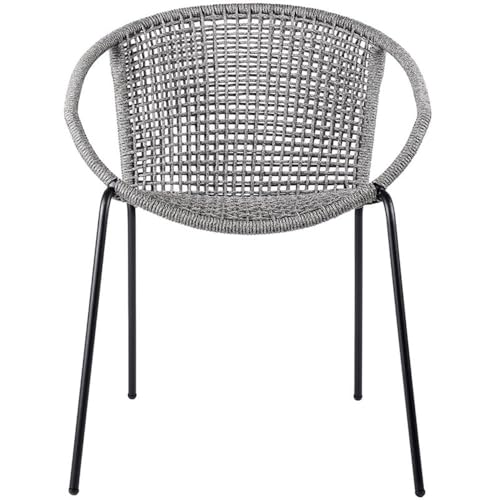 Armen Living LCSNSIGRY Snack Modern Indoor Outdoor Patio Stackable Steel and Rope Dining Chair, Grey