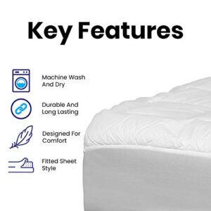 Flash Furniture Capri Comfortable Sleep Mattress Pad-Cotton Top-Deep Pockets-Hypoallergenic, Full, White