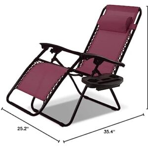 topment Outdoor Zero Gravity Lounge Chair with Pillow & Utility Tray, Folding Patio Lawn Beach Recliner(Wine)