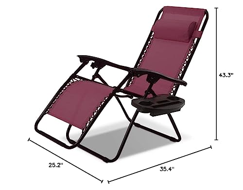 topment Outdoor Zero Gravity Lounge Chair with Pillow & Utility Tray, Folding Patio Lawn Beach Recliner(Wine)