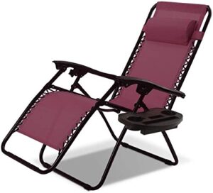 topment outdoor zero gravity lounge chair with pillow & utility tray, folding patio lawn beach recliner(wine)