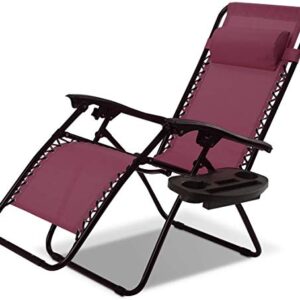 topment Outdoor Zero Gravity Lounge Chair with Pillow & Utility Tray, Folding Patio Lawn Beach Recliner(Wine)