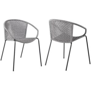 armen living lcsnsigry snack modern indoor outdoor patio stackable steel and rope dining chair, grey