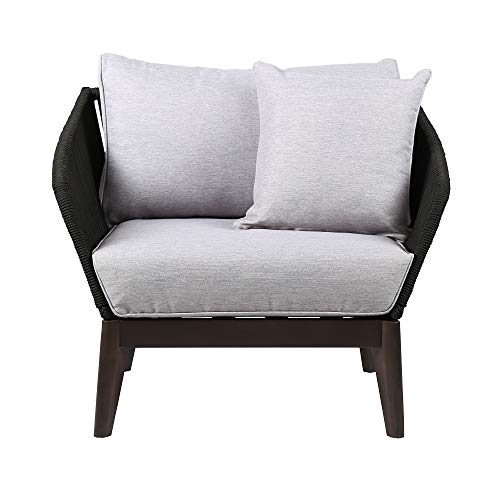 armen LIVING LCATCHWDDK Athos Indoor Outdoor Club Chair in Dark Eucalyptus Wood with Latte Rope and Grey Cushions, Gray