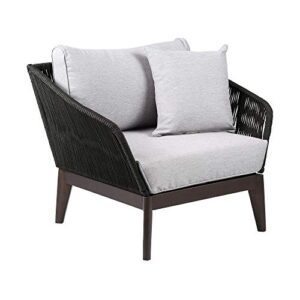 armen living lcatchwddk athos indoor outdoor club chair in dark eucalyptus wood with latte rope and grey cushions, gray