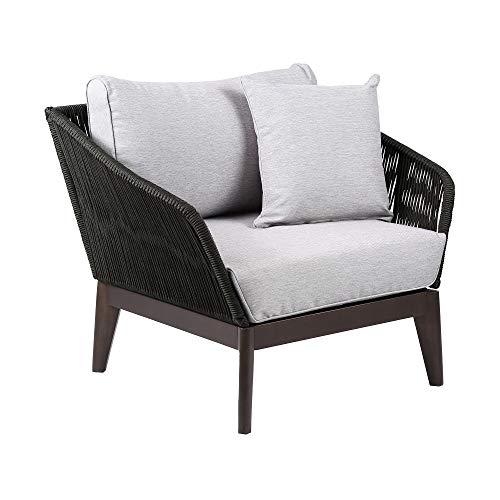 armen LIVING LCATCHWDDK Athos Indoor Outdoor Club Chair in Dark Eucalyptus Wood with Latte Rope and Grey Cushions, Gray