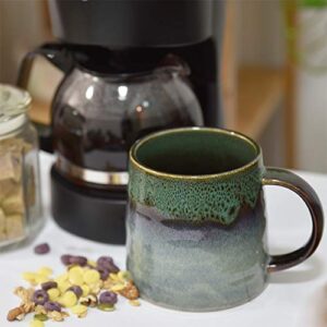 wewlink Large Ceramic Coffee Mug, Pottery Mug,Tea Cup for Office and Home,Handmade Pottery Coffee Mugs,16.5 Oz,Dishwasher and Microwave Safe,kiln altered glaze craft (Dark Green)