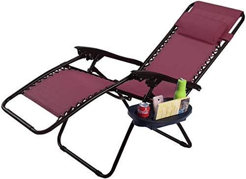 topment Outdoor Zero Gravity Lounge Chair with Pillow & Utility Tray, Folding Patio Lawn Beach Recliner(Wine)