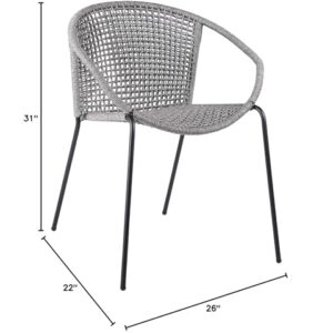 Armen Living LCSNSIGRY Snack Modern Indoor Outdoor Patio Stackable Steel and Rope Dining Chair, Grey