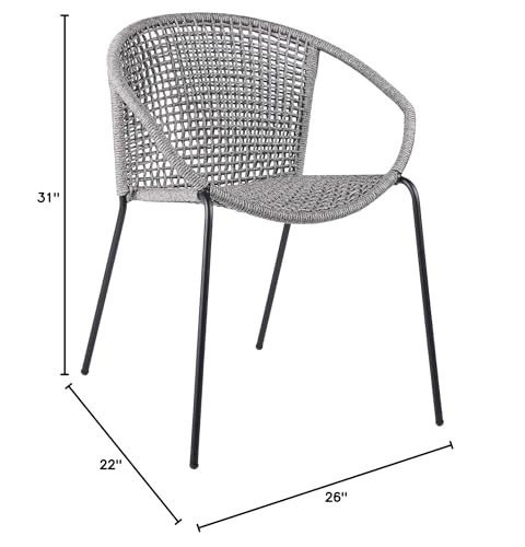 Armen Living LCSNSIGRY Snack Modern Indoor Outdoor Patio Stackable Steel and Rope Dining Chair, Grey