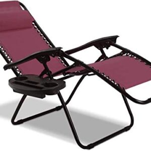 topment Outdoor Zero Gravity Lounge Chair with Pillow & Utility Tray, Folding Patio Lawn Beach Recliner(Wine)