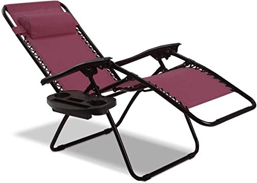 topment Outdoor Zero Gravity Lounge Chair with Pillow & Utility Tray, Folding Patio Lawn Beach Recliner(Wine)