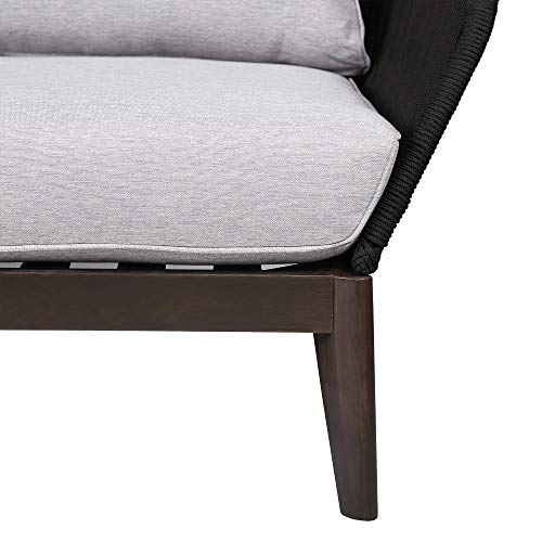 armen LIVING LCATCHWDDK Athos Indoor Outdoor Club Chair in Dark Eucalyptus Wood with Latte Rope and Grey Cushions, Gray