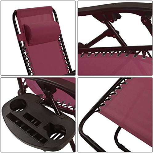 topment Outdoor Zero Gravity Lounge Chair with Pillow & Utility Tray, Folding Patio Lawn Beach Recliner(Wine)