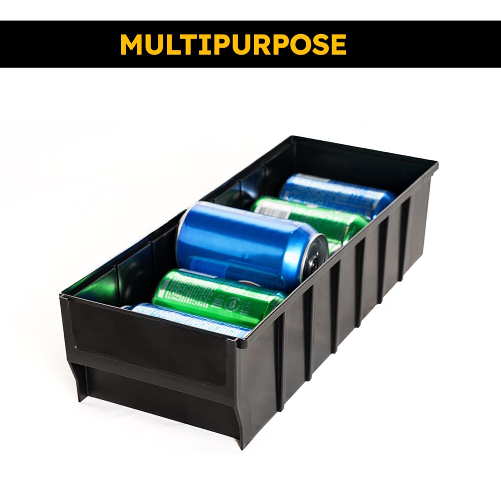 Storage Compat Storage Bin, Multibox RK401606 With 4 Dividers, Drawer Organizer, Multipurpose Plastic Stacking Container, Black, 16x4x6 Inches, Medium Size, 12 pack